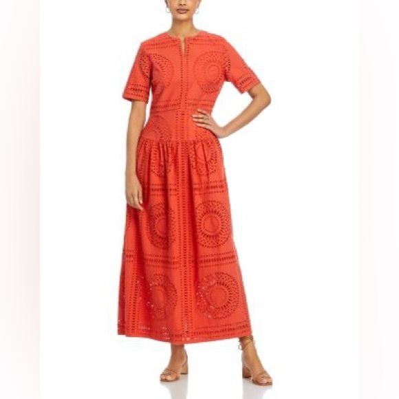 Misook | Dresses | Misook Red Eyelet Maxi Dress With Drop Waist Sz L ...